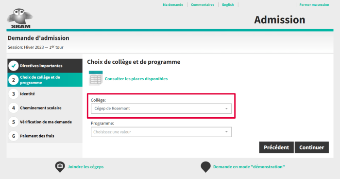 Comment m'inscrire au Cégep de Rosemont par le SRAM